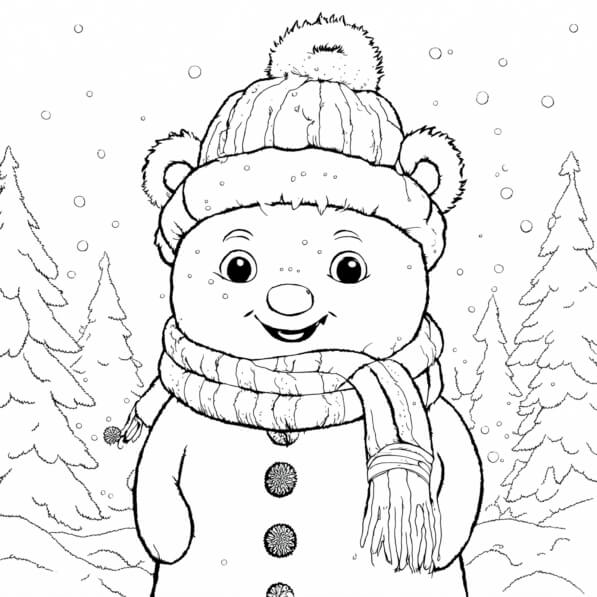 Download Cheerful Bear in Winter Scene Coloring Page Coloring pages ...