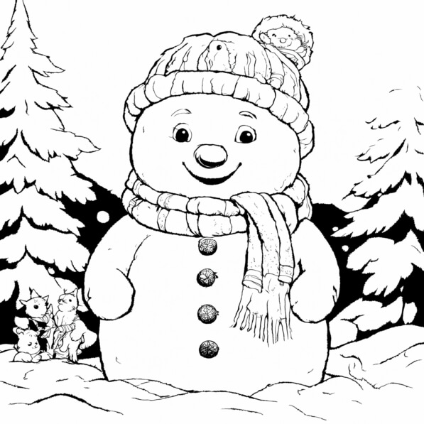 Download Cheerful Snowman in a Winter Landscape Coloring pages Online ...