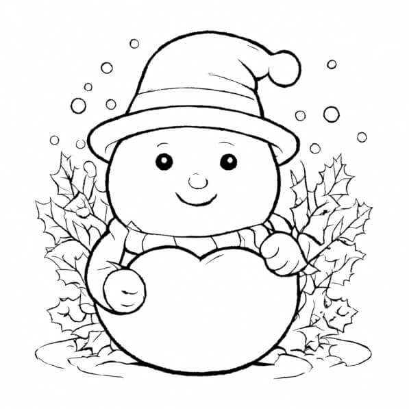 Download Cheerful Snowman with Heart Sign in Winter Setting Coloring ...