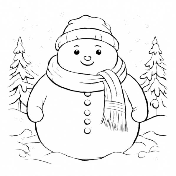 Download Cheerful Snowman in a Winter Landscape Coloring pages Online ...