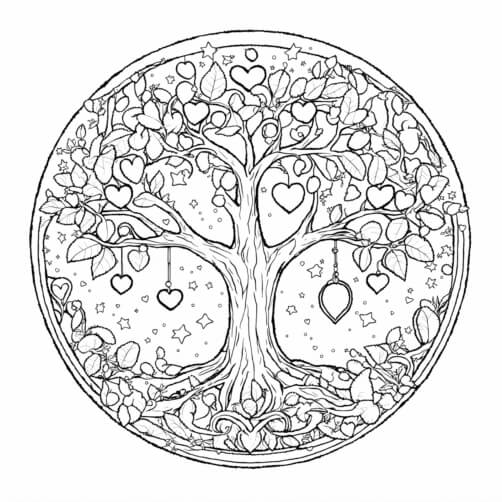 Download Intricate Heart Tree Coloring Page Coloring pages Online ...