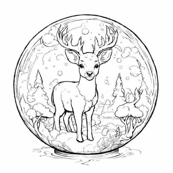 Télécharger Cerf dans une boule à neige Pages de coloriage En Ligne ...