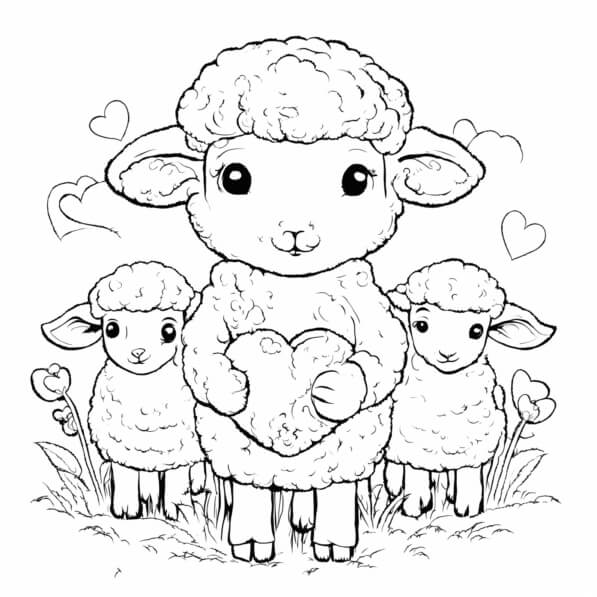Download Cute Cartoon Sheep with Hearts Coloring pages Online ...