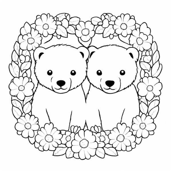 Download Two Bears Surrounded by Flowers Coloring pages Online ...