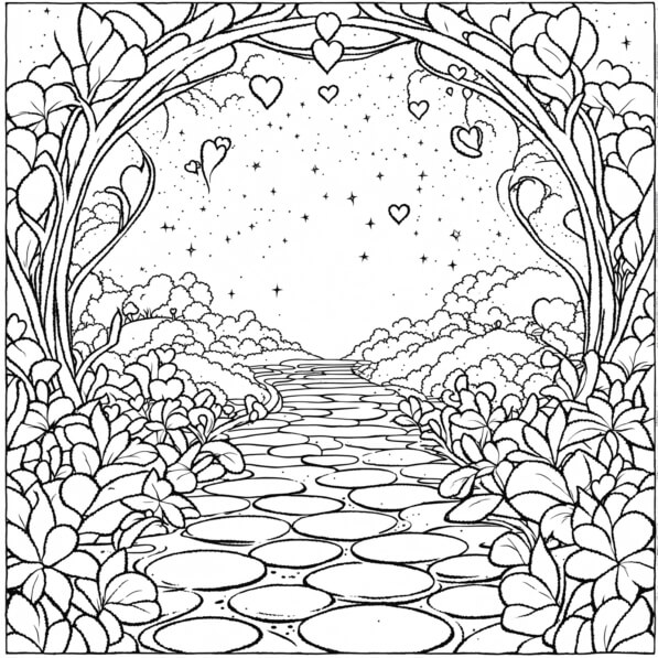 Download Whimsical Pathway in Nature Coloring pages Online - Creative ...