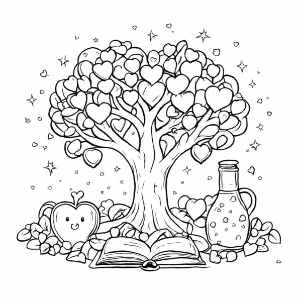 Download Heart Tree with Magical Elements Coloring pages Online ...