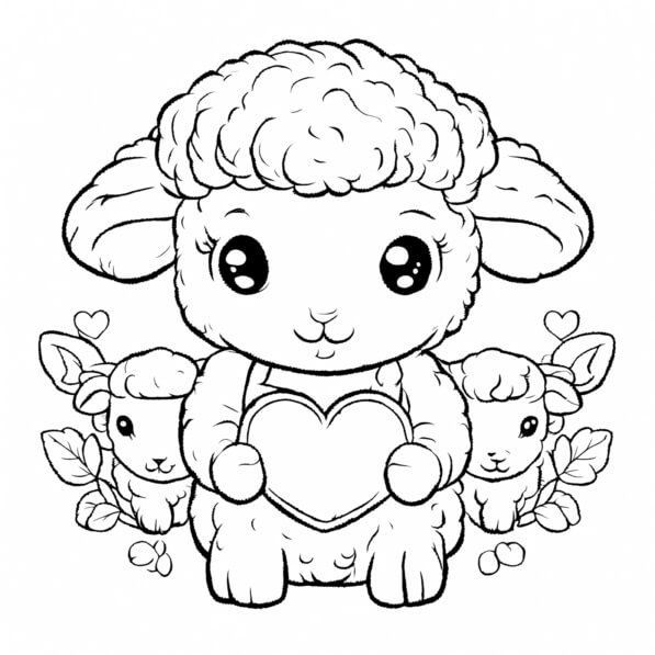 Download Cute Cartoon Sheep with Heart Coloring pages Online - Creative ...
