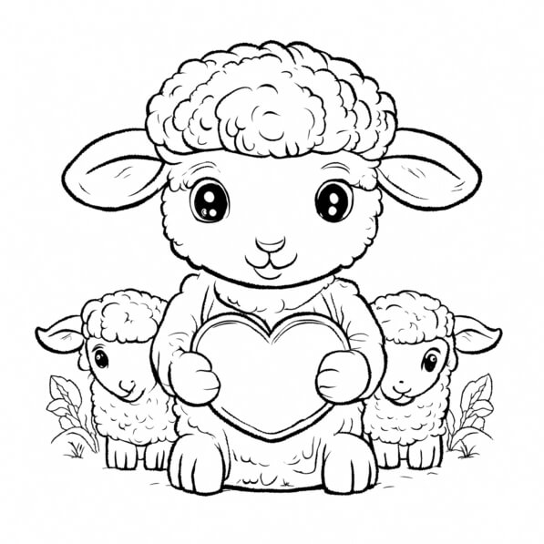Download Cute Sheep Holding a Heart Coloring pages Online - Creative ...