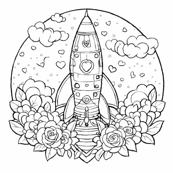 Download Whimsical Rocket Ship Surrounded by Flowers Coloring pages ...