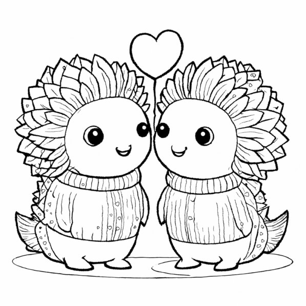 Download Cute Hedgehog-like Creatures in Love Coloring pages Online ...