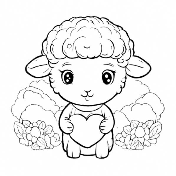 Download Cute cartoon sheep holding a heart Coloring pages Online ...