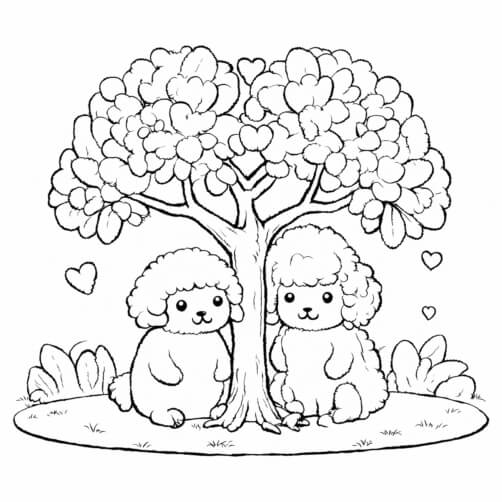 Download Two Cartoon Dogs Under a Tree Coloring pages Online - Creative ...