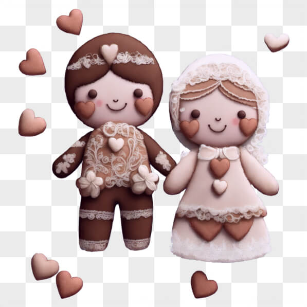 Download Gingerbread Couple with Hearts Cartoons Online - Creative Fabrica