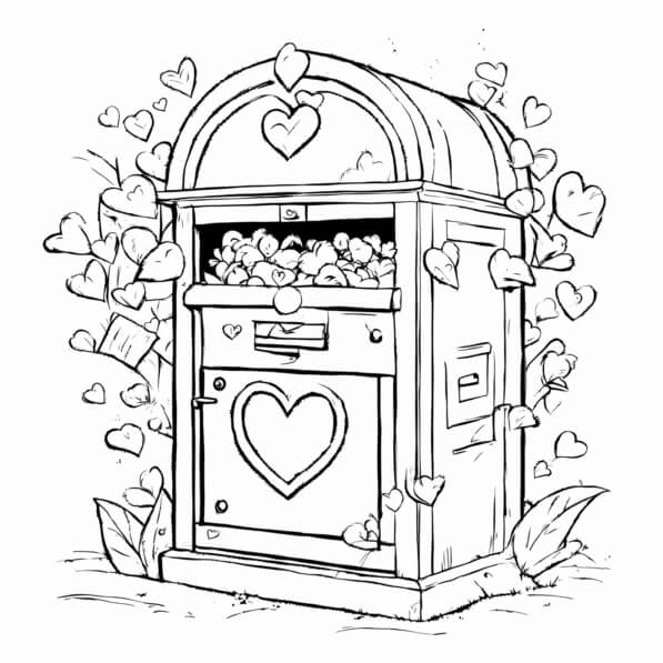 Download Whimsical Mailbox Overflowing with Flowers and Hearts Coloring ...