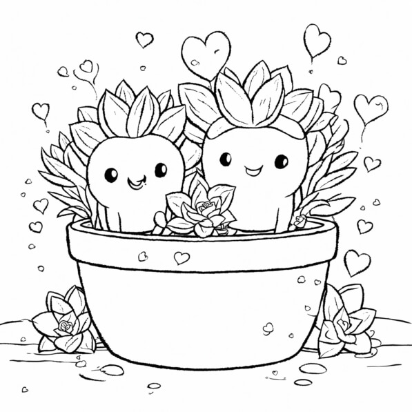 Baixe Personagens de Plantas Fofo em um Vaso de Flores com Corações ...