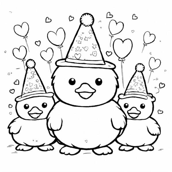 Download Celebration of Cartoon Ducks with Party Hats Coloring pages ...
