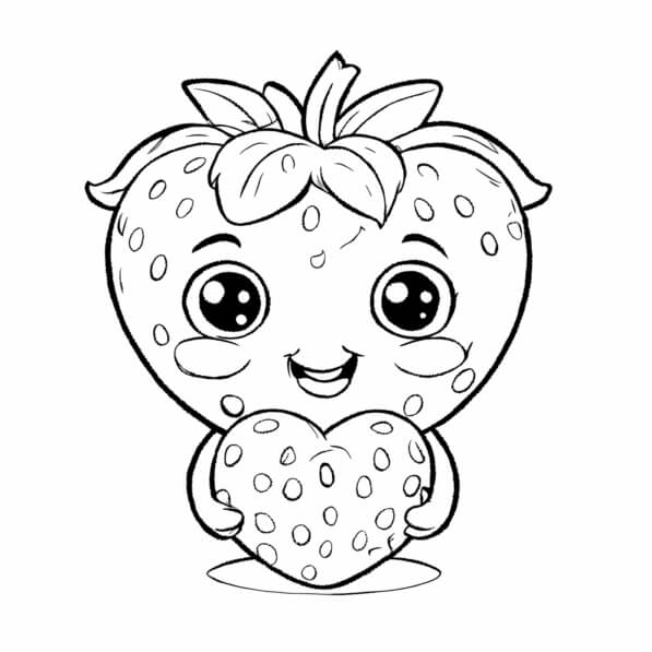 Download Cute Strawberry Character Holding Heart Coloring pages Online ...