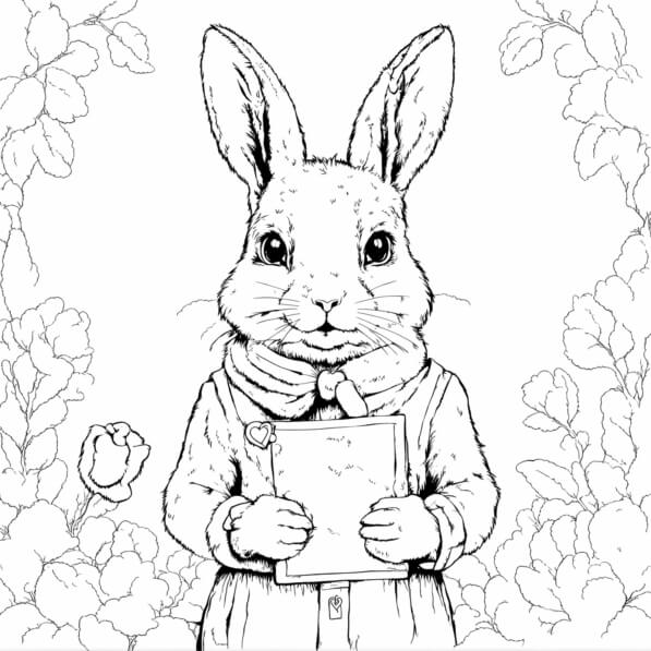 Download Whimsical Rabbit Holding a Blank Paper Coloring pages Online ...