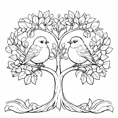 Download Illustrated Tree with Birds Coloring pages Online - Creative ...