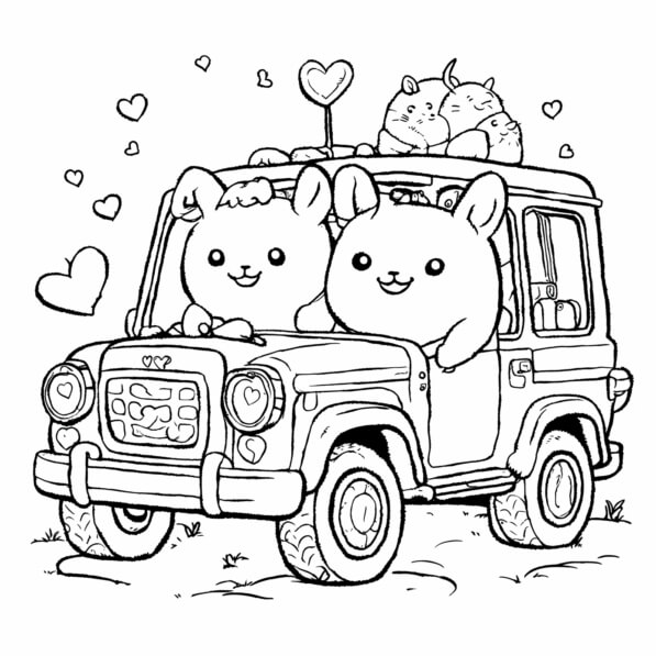 Download Happy Animal Adventure in a Car Coloring pages Online ...