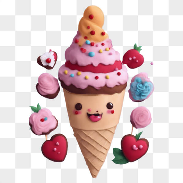 Download Whimsical Ice Cream Cone with Cute Facial Expression Cartoons ...