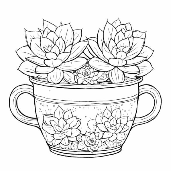 Download Teacup with Succulents Illustration Coloring pages Online ...