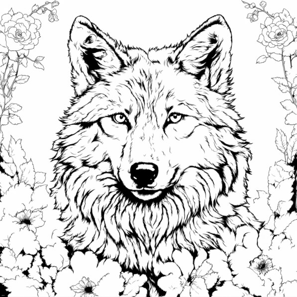Download Illustration of a Wolf Surrounded by Flowers Coloring pages ...