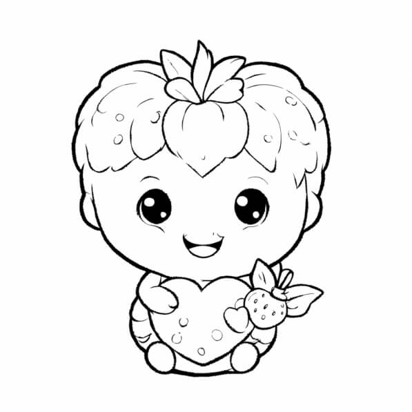 Download Cute Strawberry Character Holding Heart Coloring pages Online ...