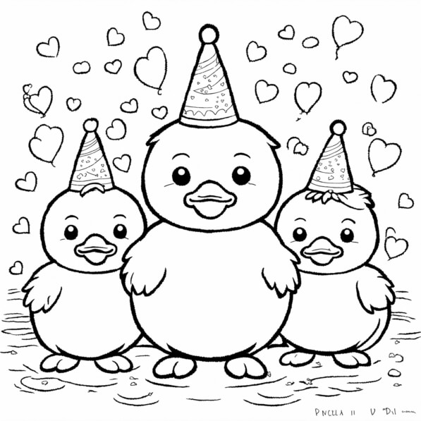 Descarga Tres patitos celebrando con gorros de fiesta Páginas para ...