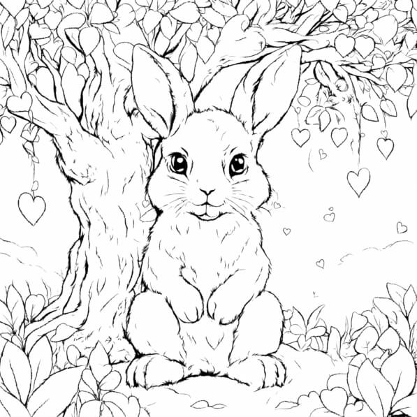 Download Whimsical Rabbit Illustration with Heart-Shaped Leaves ...