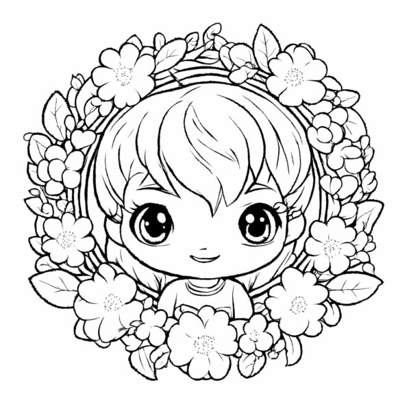 Download Cute Character Surrounded by Flowers Coloring pages Online ...