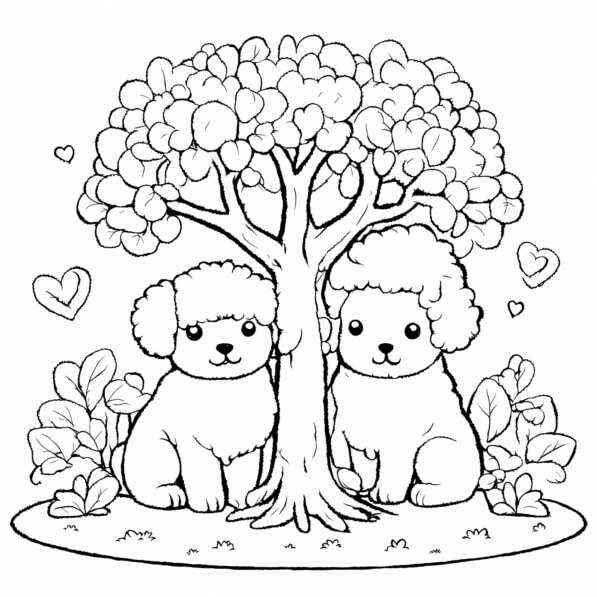 Download Two Cartoon Dogs Under a Tree Coloring pages Online - Creative ...