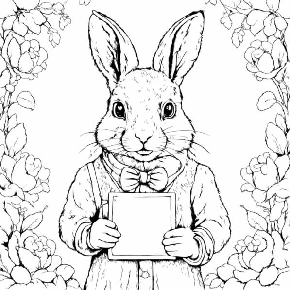 Download Whimsical Rabbit Illustration with Floral Decorations Coloring ...