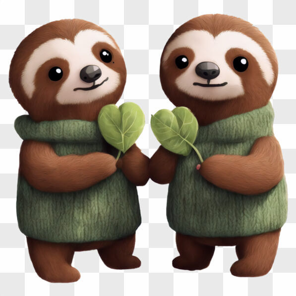 Download Two Cute Cartoon Sloths Holding Leaves Cartoons Online ...