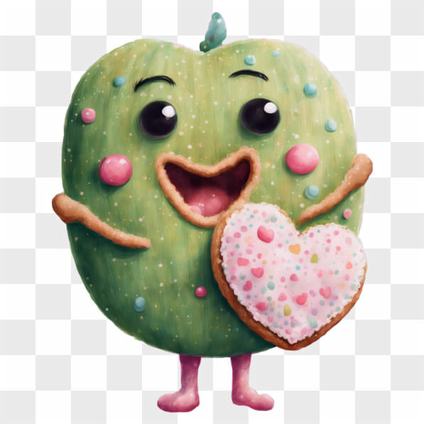Download Cheerful Green Apple Character Holding a Heart-Shaped Cookie ...