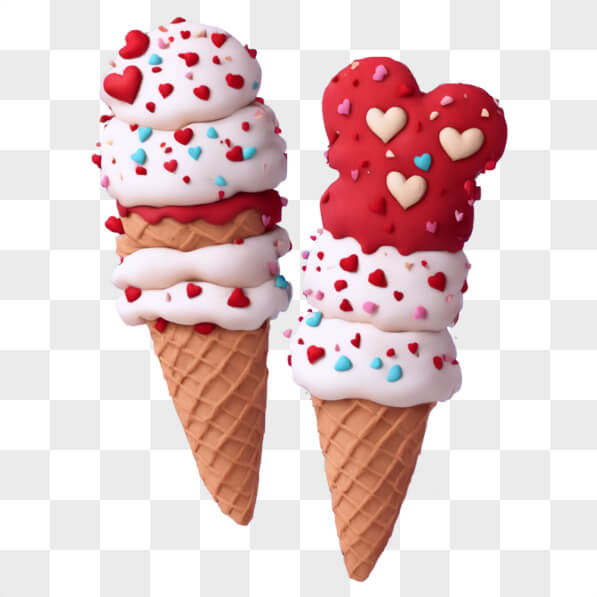 Download Colorful Ice Cream Cones with Heart Toppings Cartoons Online ...