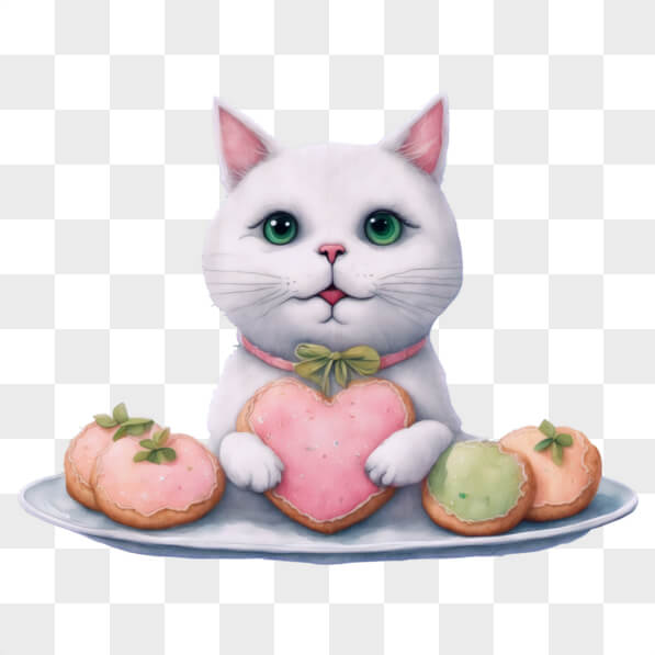 Download Cute White Cat with Cookies Cartoons Online - Creative Fabrica
