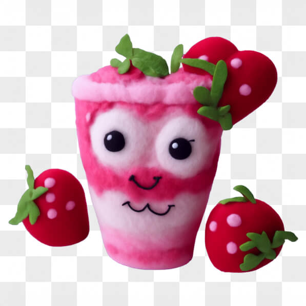 Download Cute Plush Milkshake Character with Strawberries Cartoons ...