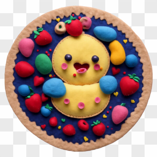 Download Colorful Felt Character Surrounded by Fruits Cartoons Online ...