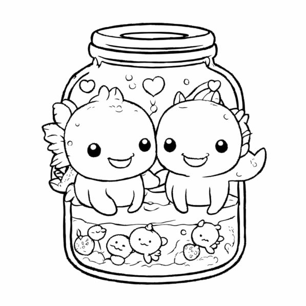 Download Cute Aquatic Creatures in a Jar Coloring pages Online ...