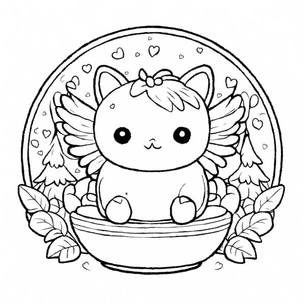 Download Cute Winged Cat Creature in a Bowl Coloring pages Online ...
