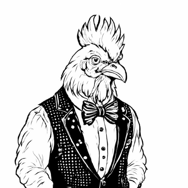 Download Dapper Chicken in Tuxedo Coloring pages Online - Creative Fabrica