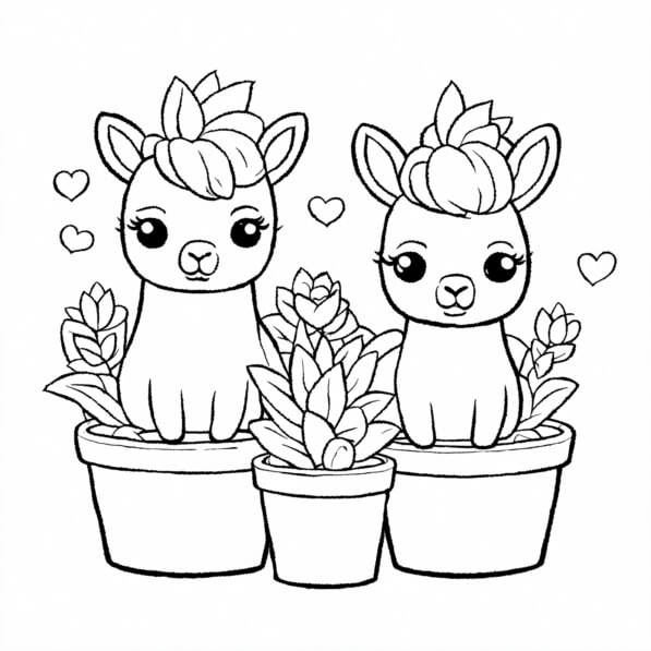 Descarga Dos lindas llamas con plantas suculentas Páginas para colorear ...
