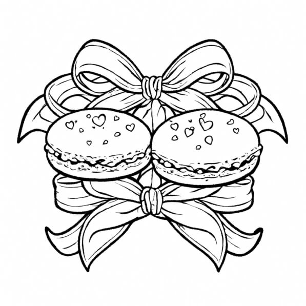 Download Macarons with Bows Coloring pages Online - Creative Fabrica