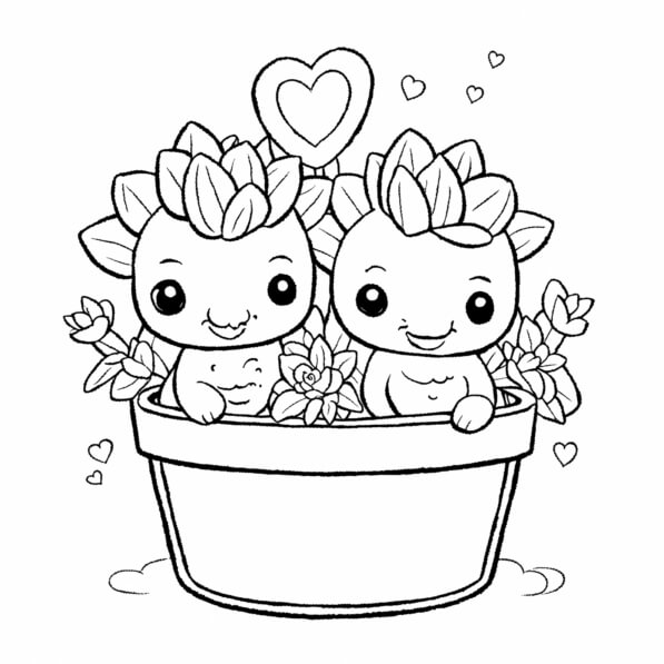 Download Playful Plant Characters in Flower Pot Coloring pages Online ...