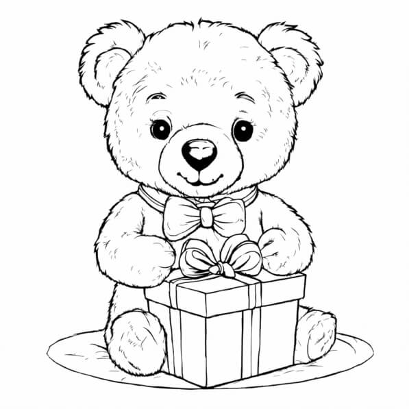 Descarga Osito de peluche adorable con regalo Páginas para colorear En ...