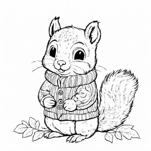 Download Cute Cartoon Squirrel in Sweater Coloring pages Online ...