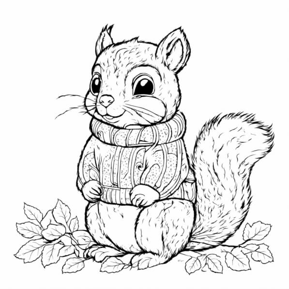 Download Cute Squirrel in Sweater Coloring pages Online - Creative Fabrica