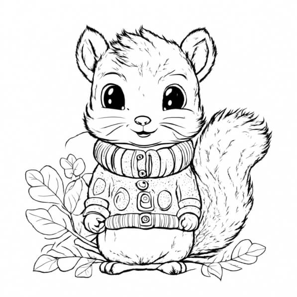 Download Cute Cartoon Squirrel in Sweater Coloring pages Online ...