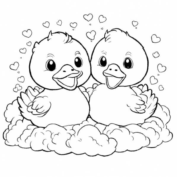 Descarga Dos patitos lindos en un nido con corazones Páginas para ...
